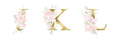 수채화 골드 꽃 알파벳 핑크 꽃 부드러운 녹색 단풍 및 황금빛 스플래쉬가 있습니다 꽃 편지 청첩장 베이비 샤워 승화 디자인 생일