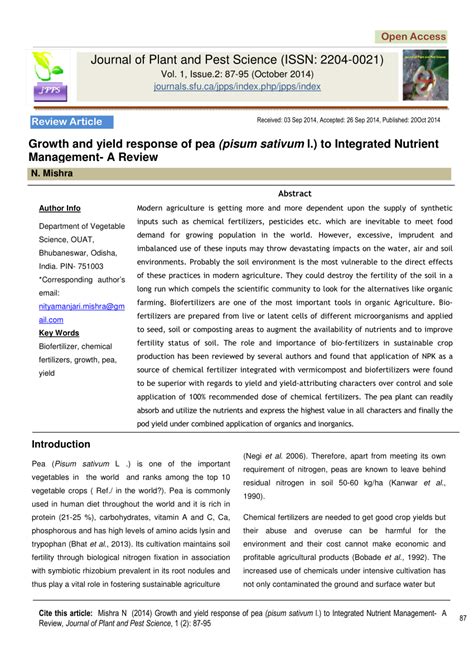 (PDF) Growth and yield response of pea (pisum sativum l.) to Integrated ...