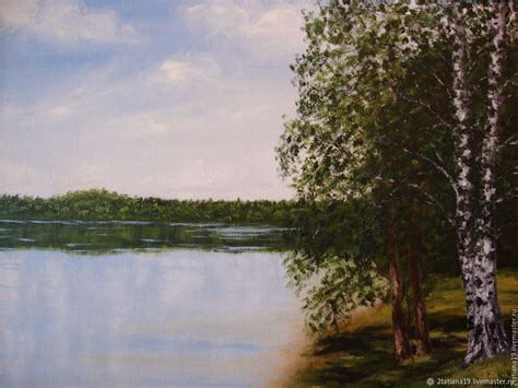 Картина "Июль на озере" летний пейзаж холст масло озеро – заказать на ...