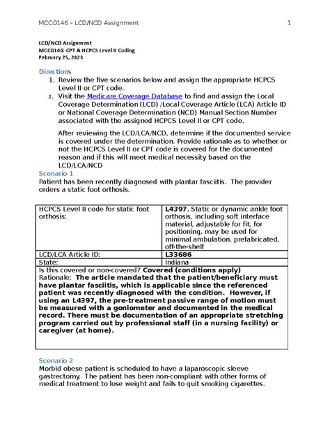 Lcd Ncd Assignment Lcd And Ncd Information Found For Various Case