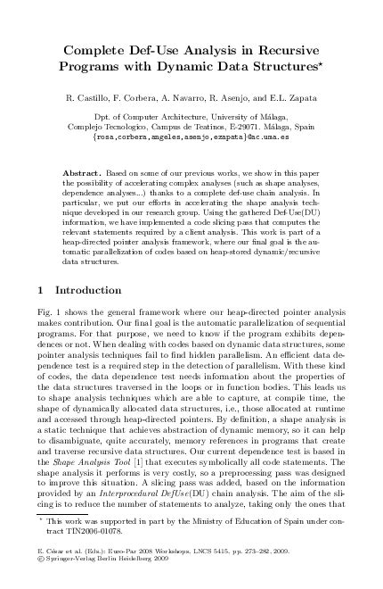 Pdf Complete Def Use Analysis In Recursive Programs With Dynamic Data
