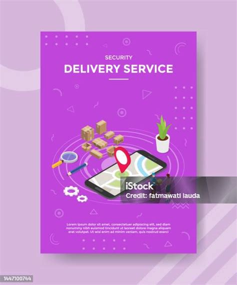 보안 배달 서비스 포인터 위치 택배는 잡지 표지 및 포스터 인쇄용 배너 및 전단지의 템플릿을 위해 고객에게 패키지를 제공합니다 개념에 대한 스톡 벡터 아트 및 기타 이미지