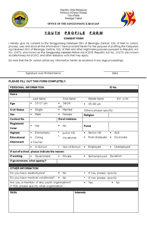 522482685 Kk Profiling Form After Acbg Republic Of The Philippines Province Of Davao Oriental