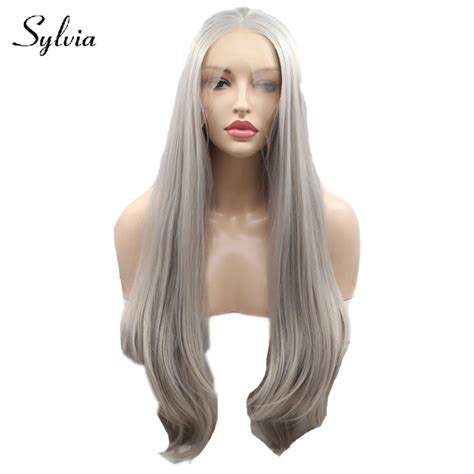 Sylvia Platinum Grey Natural Wave Synthetic Lace Front Wigs Natural