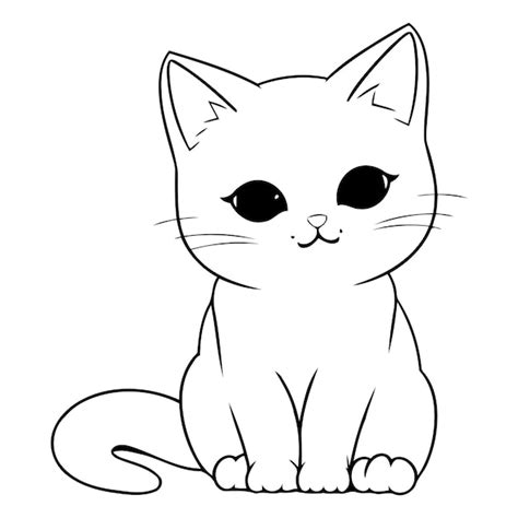 白い背景に孤立した可愛い漫画の白い猫 プレミアムベクター