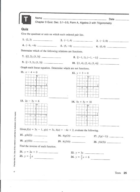 Algebra 1 Domain And Range Worksheet
