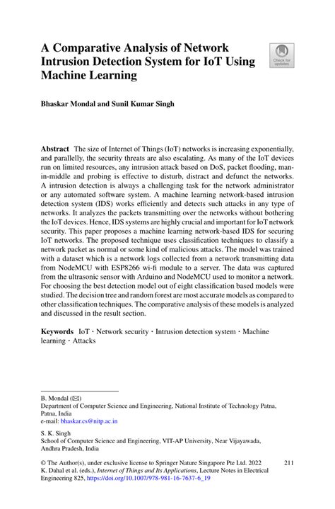 Pdf A Comparative Analysis Of Network Intrusion Detection System For Iot Using Machine Learning