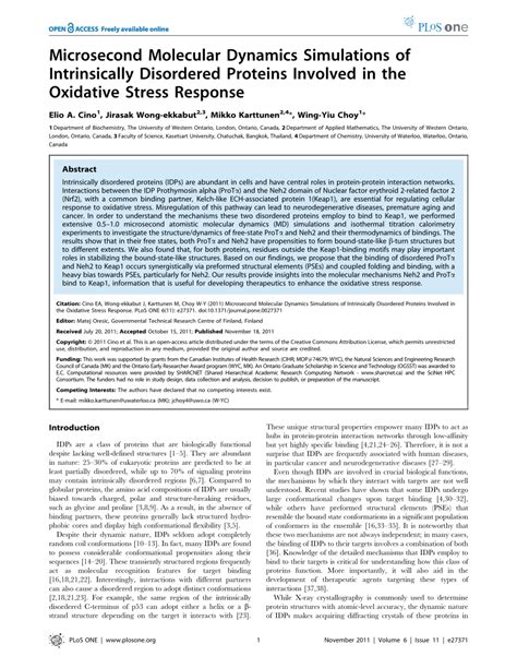 Pdf Microsecond Molecular Dynamics Simulations Of Intrinsically Disordered Proteins Involved