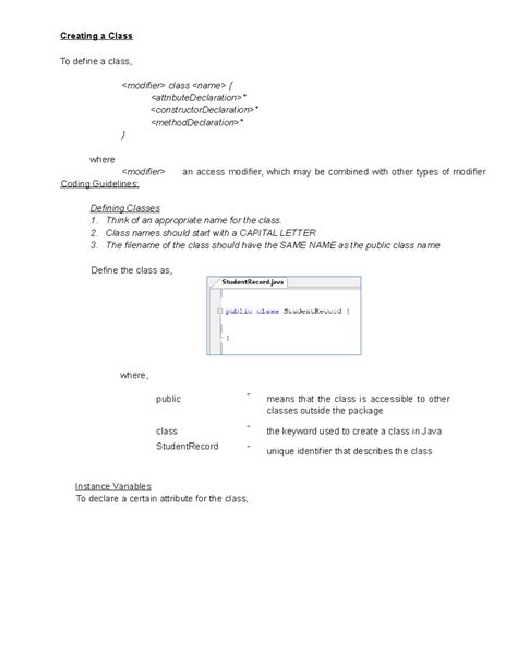 Creating A Class In Object Oriented Programming Creating A Class To