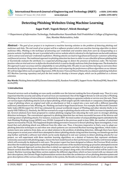 Irjet Detecting Phishing Websites Using Machine Learning Pdf