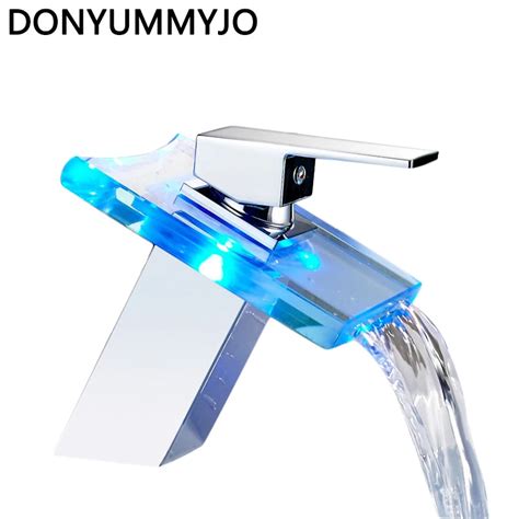 High Quality Led Light Waterfall Spout Bathroom Basin Faucet Deck Mount