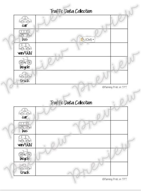 Traffic Data Collection Sheets By Planning Pre K With Christin Huether