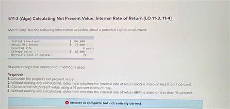 solved e11 3 algo calculating net present value internal
