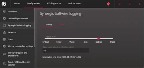 configuring event logging on the synergis cloud link unit