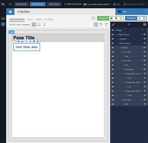 Dropdown Menu Quick Access Panel UI Builder Codeless Backendless