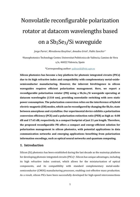 Pdf Nonvolatile Reconfigurable Polarization Rotator At Datacom