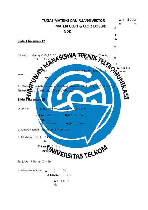 Tugas Clo 1 Clo 2 Tugas Matriks Dan Ruang Vektor Materi Clo 1 And Clo 2