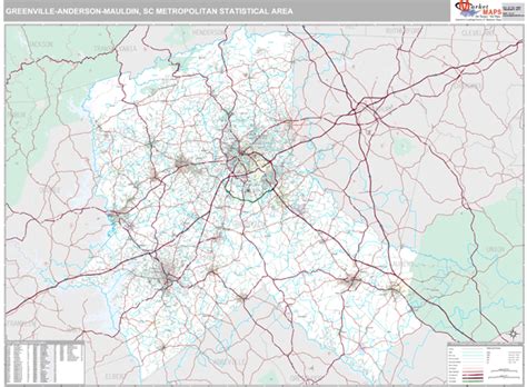 Greenville Anderson Mauldin Sc Metro Area Wall Map Premium Style By