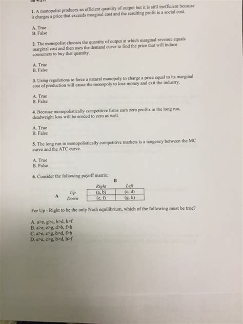 Solved 1 A Monopolist Produces An Efficient Quantity Of