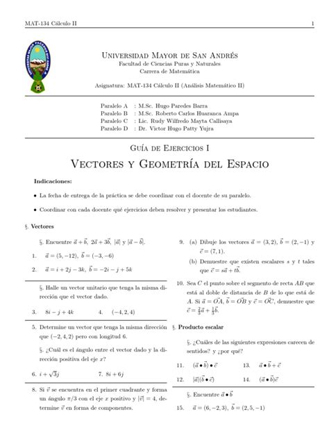 Calculo Ii Guia 1 Pdf Vector Euclidiano Línea Geometría