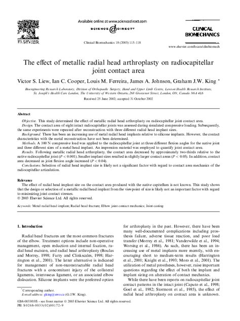Pdf The Effect Of Metallic Radial Head Arthroplasty On Radiocapitellar Joint Contact Area