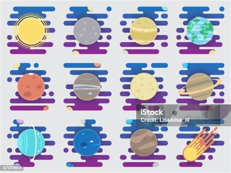 太陽能系統圖示行星 彗星 衛星的行星平插圖向量圖形及更多space And Astronomy圖片 Space And Astronomy