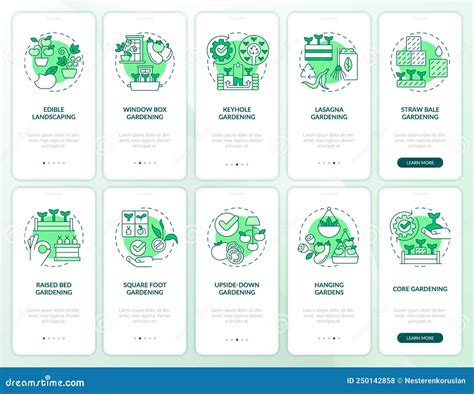 Gardening Methods Green Onboarding Mobile App Screen Set Stock Illustration Illustration Of