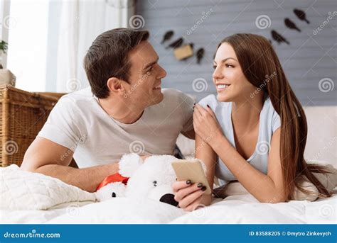 Happy Cute Couple Looking At Each Other Stock Image Image Of Indoors