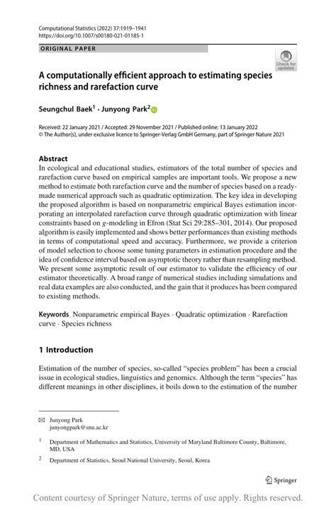A Computationally Efficient Approach To Estimating Species Richness And