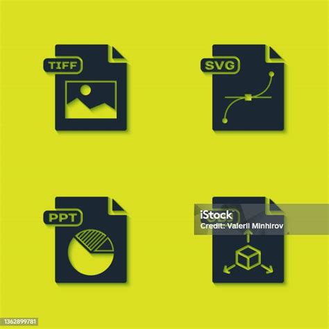 Tiff 파일 문서 Obj Ppt 및 Svg 아이콘을 설정합니다 벡터 가득 찬에 대한 스톡 벡터 아트 및 기타 이미지 가득