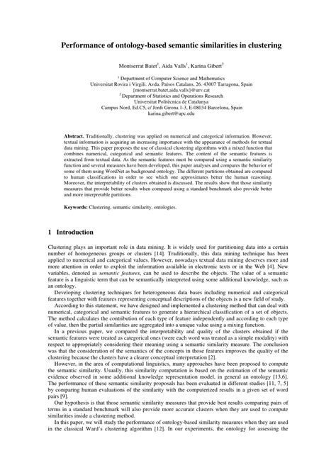 Pdf Performance Of Ontology Based Semantic Similarities In Clustering