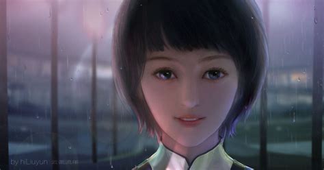 배경 화면 코 말뿐인 속눈썹 Flash Photography 턱 아이리스 앞머리 흑발 Cg Artwork 히메 컷 Step Cutting 미소 갈색