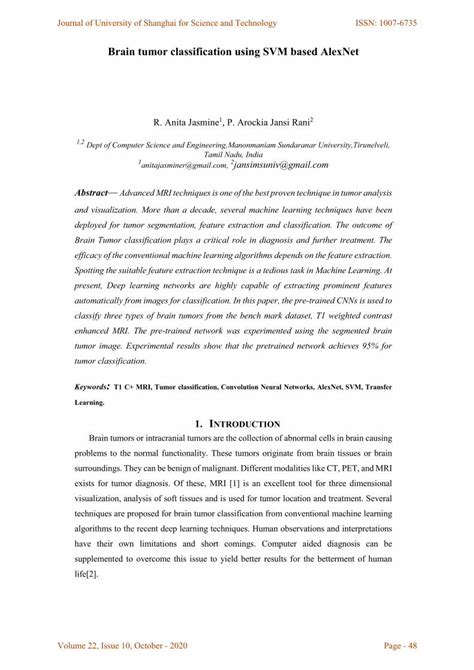 Pdf Brain Tumor Classification Using Svm Based Alexnet Dokumentips