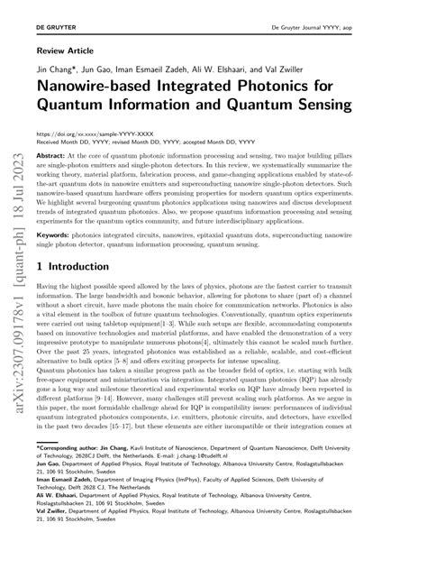 Pdf Nanowire Based Integrated Photonics For Quantum Information And Quantum Sensing