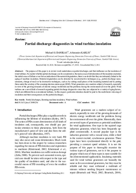 Pdf Partial Discharge Diagnostics In Wind Turbine Insulation