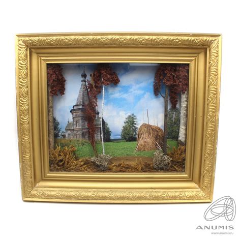 Картина «Деревенский пейзаж Объемная Размер 39×23 см На бересте в раме со стеклом Сколы на