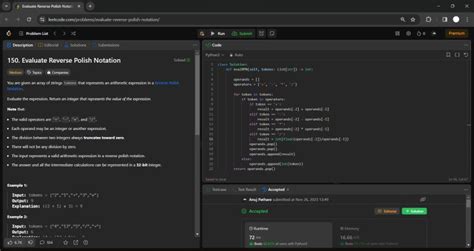 achieved evaluate reverse polish notation problem on leetcode anuj