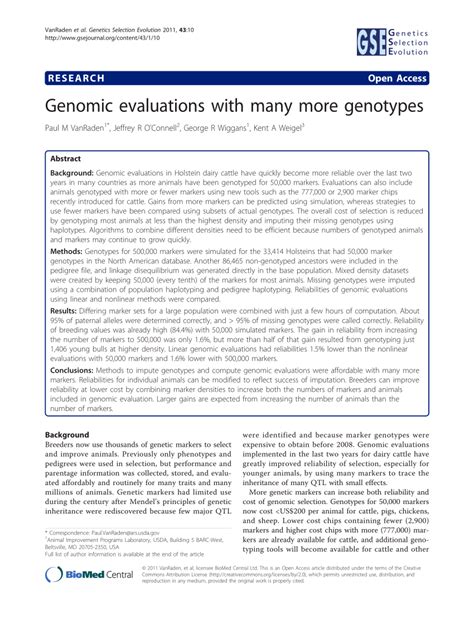 Pdf Genomic Evaluations With Many More Genotypes