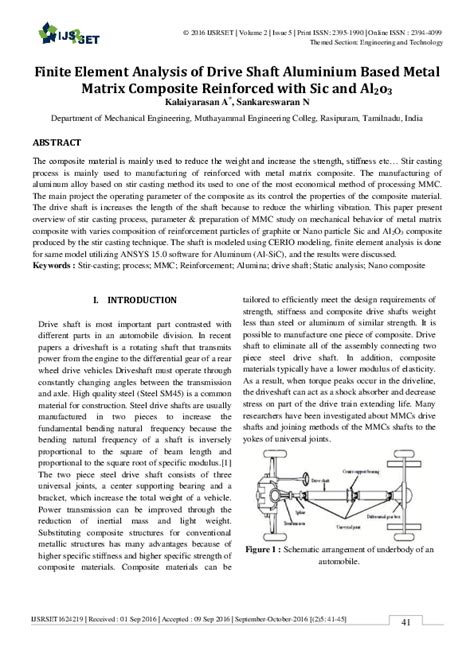 Pdf Finite Element Analysis Of Drive Shaft Aluminium Based Metal Matrix Composite Reinforced