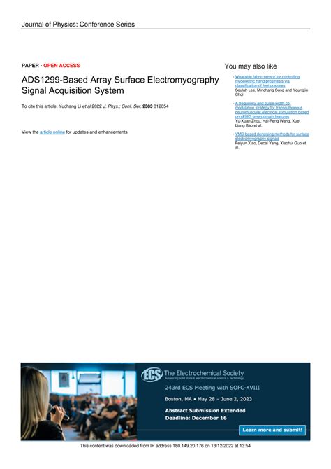 Pdf Ads1299 Based Array Surface Electromyography Signal Acquisition System