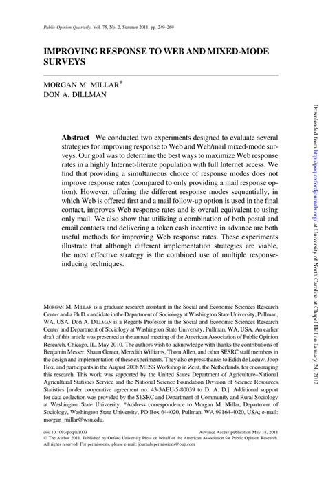 Pdf Improving Response To Web And Mixed Mode Surveys