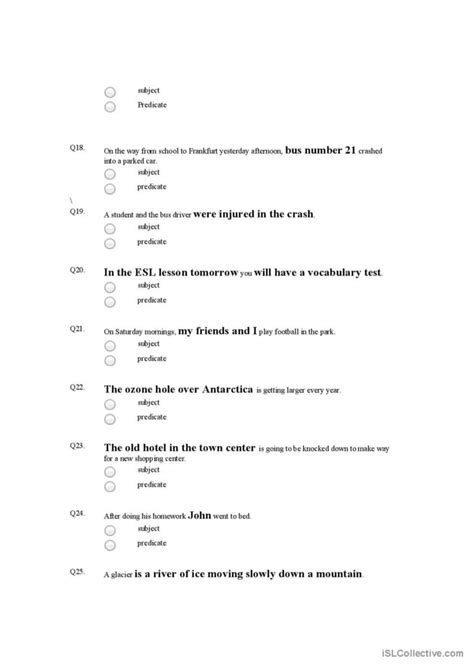 Simple Subject Predicate Quiz English Esl Worksheets Pdf And Doc
