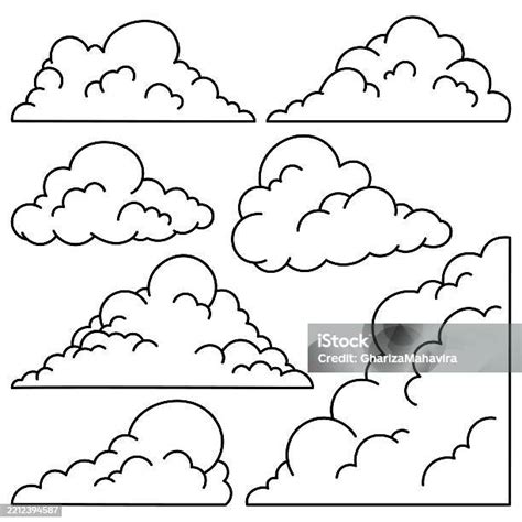 Cartoon Cloud Outline Collection On White Background A Set Of Cute Cartoon Cloud Outlines In