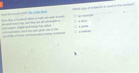 solved a read the excerpt from the code book which type of evidence