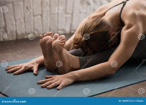 Seated Forward Bend Pose Yoga Iyengar Paschimottanasana Front View In