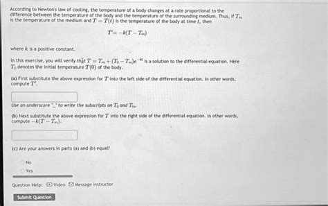 SOLVED Texts According To Newton S Law Of Cooling The Temperature Of