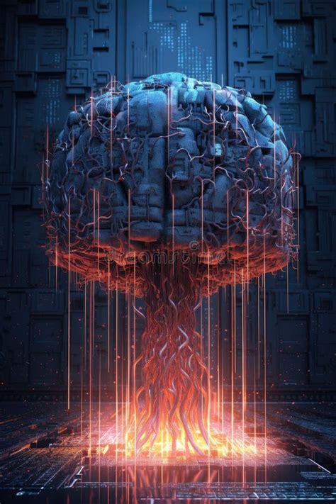 digital brain with binary code and neural network stock illustration