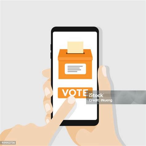 손을 잡고 스마트폰 화면에 버튼을 투표 투표에 대한 스톡 벡터 아트 및 기타 이미지 투표 인터넷 Referendum Istock