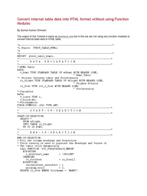 Convert Internal Table Data Into Html Format Without Using Function