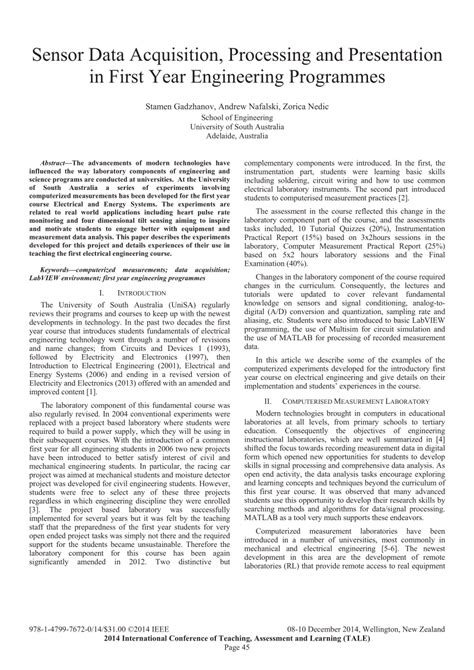 PDF Sensor Data Acquisition Processing And Presentation In First Year Engineering Programmes